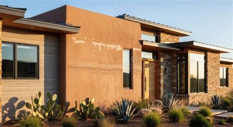 Contemporary Desert Home Featuring Stucco And Stone Architecture With