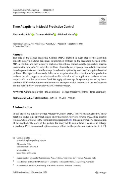 Pdf Time Adaptivity In Model Predictive Control