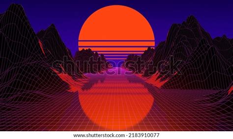 그리드와 산이 있는 3d 네온 미래 스톡 일러스트 2183910077 Shutterstock