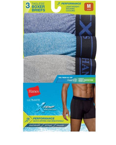 Hanes Upbbb3 Ultimate Mens Performance Boxer Briefs Assorted Black Grey