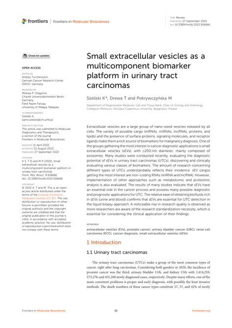 PDF Small Extracellular Vesicles As A Multicomponent Biomarker Platform In Urinary Tract