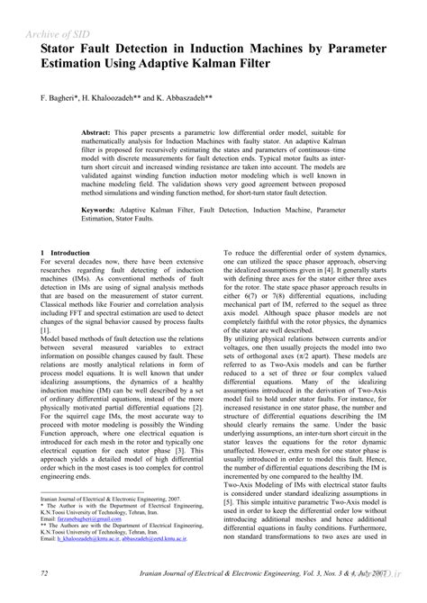 Pdf Stator Fault Detection In Induction Machines By Parameter