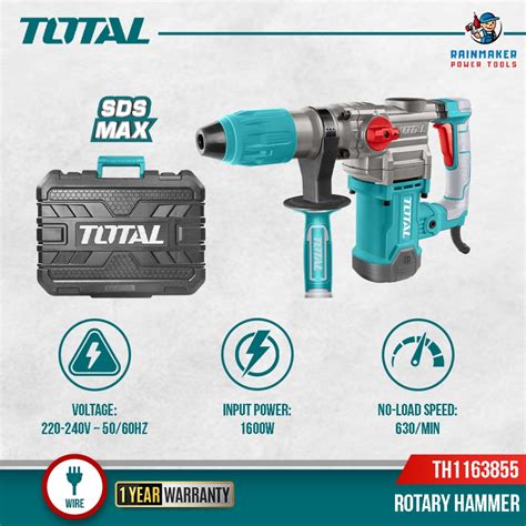 Total Rotary Hammer 1600w Force 10j Drill Bit 2 Pcs Chisel Sds 2 Pcs And Anti Vibration