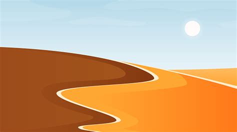 모래 언덕이있는 사막 아프리카 또는 아라비아 풍경과 지형 배경 미니멀 한 평면 스타일의 샌디 언덕 벡터 일러스트 레이 션 0명에 대한 스톡 벡터 아트 및 기타 이미지