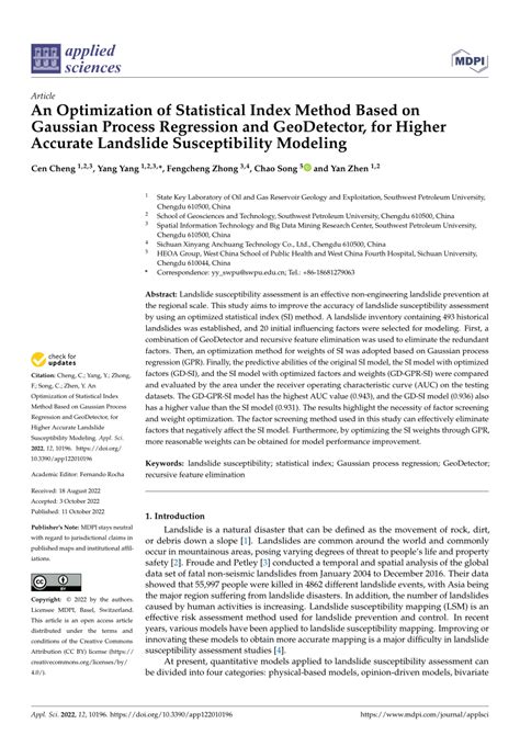 Pdf An Optimization Of Statistical Index Method Based On Gaussian