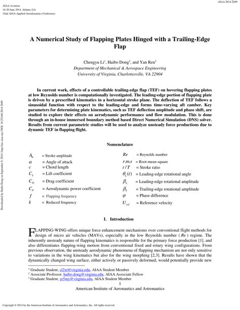 PDF A Numerical Study Of Flapping Plates Hinged With A Trailing Edge Flap
