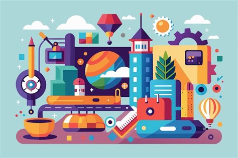 A Vibrant Illustration Displaying Various Design Tools And Imaginative Elements In A Creative