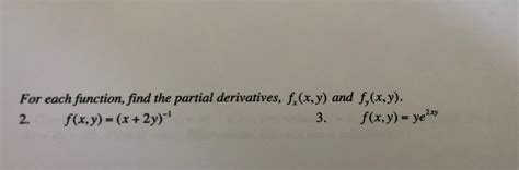 solved for each function find the partial derivatives