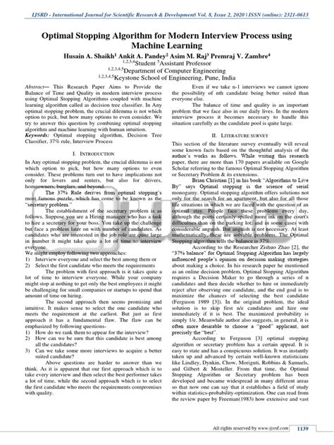 Optimal Stopping Algorithm For Modern Interview Process Using Machine