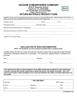 Fillable Online Return Materials Request Form Fax Email Print PdfFiller
