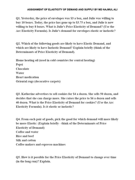Assignment Elasticity Pdf Price Elasticity Of Demand Demand