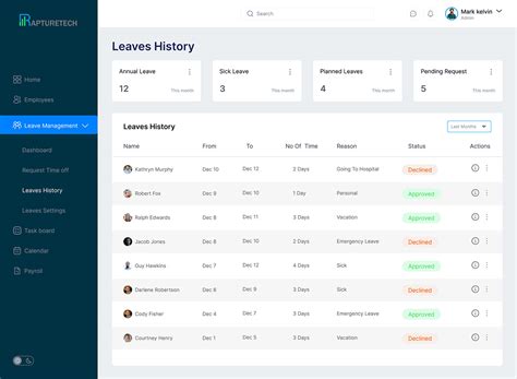 Leave Management Dashboard Ui Behance