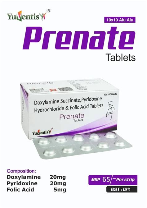 Doxylamine Succinate Pyridoxine Hcl And Folic Acid Yuventis Pharamaceutical 10x10 Tablets At