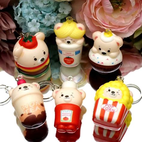 Jual Gantungan Kunci Squishy Mini Cute Burger Popcorn Tea Squisy