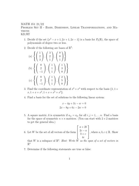Linear Algebra 2 Pdf Linear Subspace Vector Space