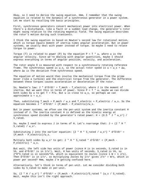How To Derive Swing Equation Pdf Torque Physical Phenomena