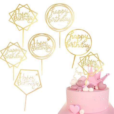 Buy 12 Pack Gold Happy Birthday Cake Topper Acrylic Cake Topper Happy