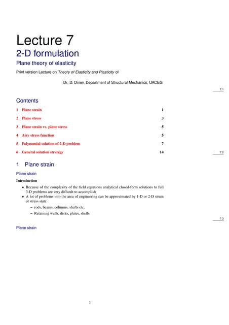 2 D Formulation Plane Theory Of Elasticity Att 6672 Pdf