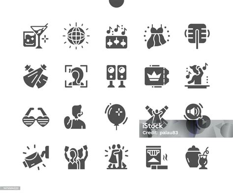 나이트 클럽 스포트라이트와 춤 비디오 감시 파티와 축하 클럽에 있는 사람들 벡터 솔리드 아이콘입니다 간단한 픽토그램 Dj에 대한 스톡 벡터 아트 및 기타 이미지 Istock