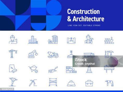 건설 및 아키텍처 관련 선 아이콘 집합입니다 편집 가능한 스트로크입니다 간단한 윤곽선 아이콘입니다 아이콘에 대한 스톡 벡터 아트 및 기타 이미지 Istock