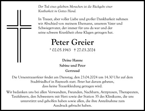 Traueranzeigen Von Peter Greier Nordbayerischer Kurier Traueranzeigen Von Peter Greier Nordbayerischer Kurier