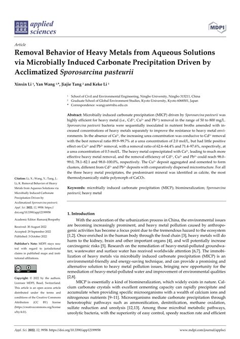 Pdf Removal Behavior Of Heavy Metals From Aqueous Solutions Via