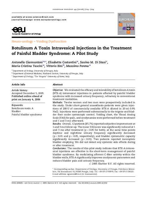 Pdf Botulinum A Toxin Intravesical Injections In The Treatment Of