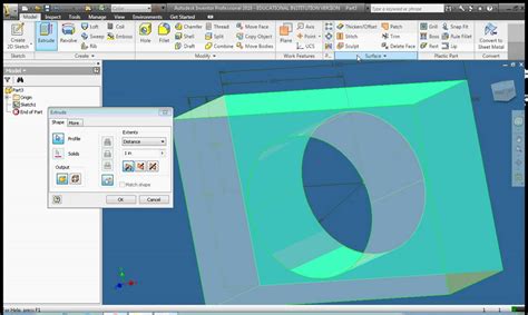 autodesk inventor 2010 lesson 6 extrude a basic 3 dimensional part in