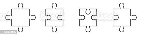 Puzzle Pieces Fit Line Icon Set Jigsaw Game Matching Complete Logic