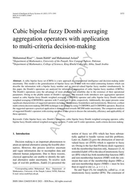 Pdf Cubic Bipolar Fuzzy Dombi Averaging Aggregation Operators With