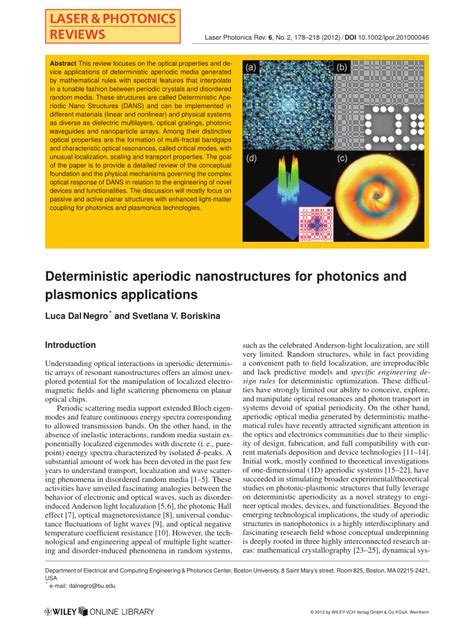 Pdf Deterministic Aperiodic Nanostructures For Photonics And Plasmonics Applications