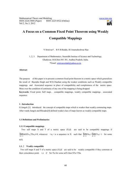 11 A Focus On A Common Fixed Point Theorem Using Weakly Compatible Mappings Pdf