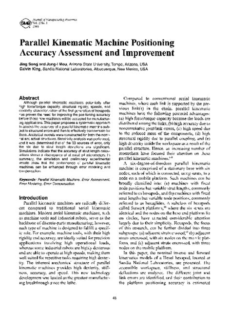 Pdf Parallel Kinematic Machine Positioning Accuracy Assessment And