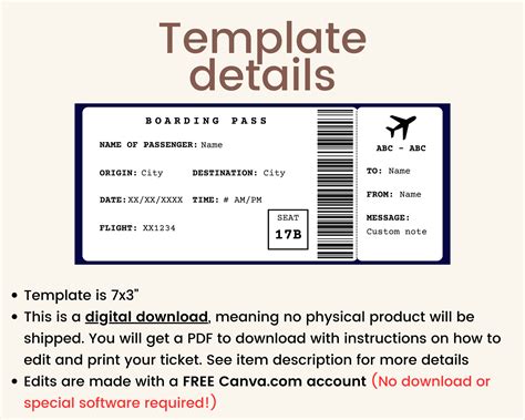 Printable Boarding Pass Template Printed Smile Shop