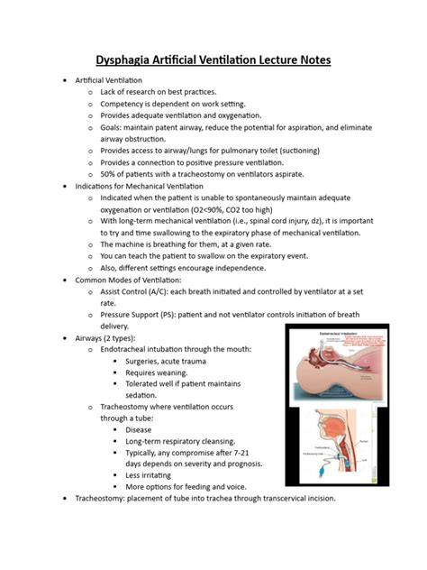 Dysphagia Artifical Ventilation Lecture Notes Pdf Medicine Diseases And Disorders
