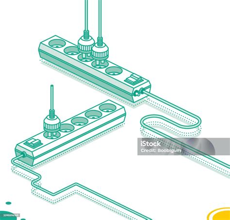 Modern Electric Extension Cord With Plug Electrical Power Socket Strip Isometric Outline Concept