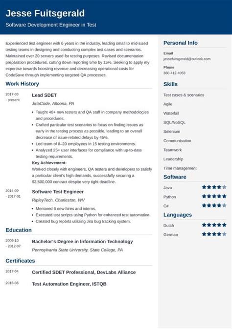 SDET Resume Sample Tips Writing Guide