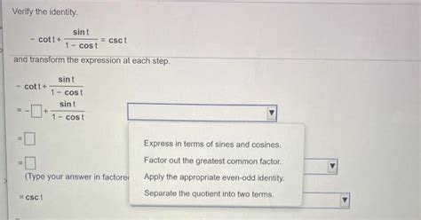 Solved Verify The Identity Cott Sint Csct 1 Cost To