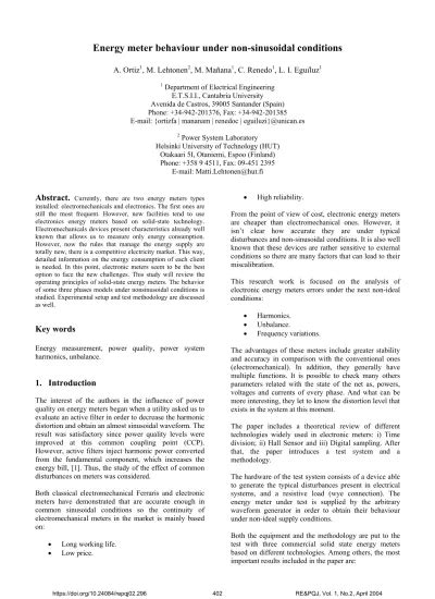Energy Meter Behaviour Under Non Sinusoidal Conditions A Ortiz