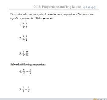 QUIZ Ratios Proportions And Trig Ratios By Jessica Peters TPT