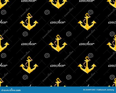 anchor seamless pattern on black background pixel style stock vector