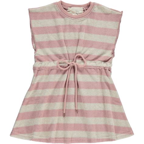Girls Striped Terry Ss Dress Double Header Usa