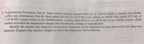 Solved 3 Experimental Procedure Part B Three Student