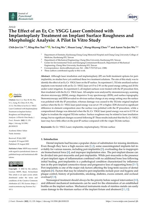 Pdf The Effect Of An Er Cr Ysgg Laser Combined With Implantoplasty Treatment On Implant