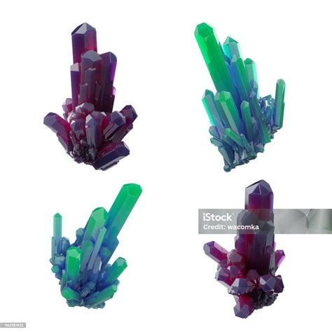 3d 렌더링 디지털 일러스트 레이 션 추상 결정 시각 보기 루비와 녹색 덩어리 흰색 배경에 고립 밀 교 디자인 요소 0명에 대한 스톡 사진 및 기타 이미지 Istock