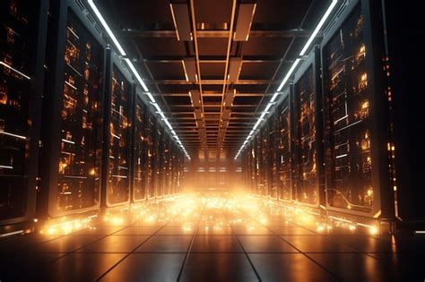 Premium Ai Image Quantum Computing Server Room With Cascading Light