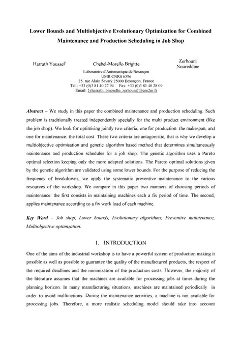 Pdf Lower Bounds And Multiobjective Evolutionary Optimization For Combined Maintenance And