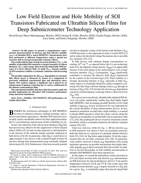 Pdf Low Field Electron And Hole Mobility Of Soi Transistors Fabricated On Ultrathin Silicon