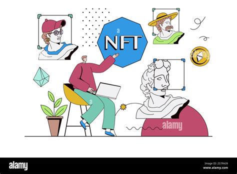 Crypto Art With Nft Concept With Character Situation In Flat Design Man Collects Digital