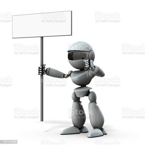 인공 지능 로봇을 주장하십시오 그는 표지판이 있다 흰색 배경입니다 3d 일러스트레이션 3차원 형태에 대한 스톡 사진 및 기타 이미지 Istock